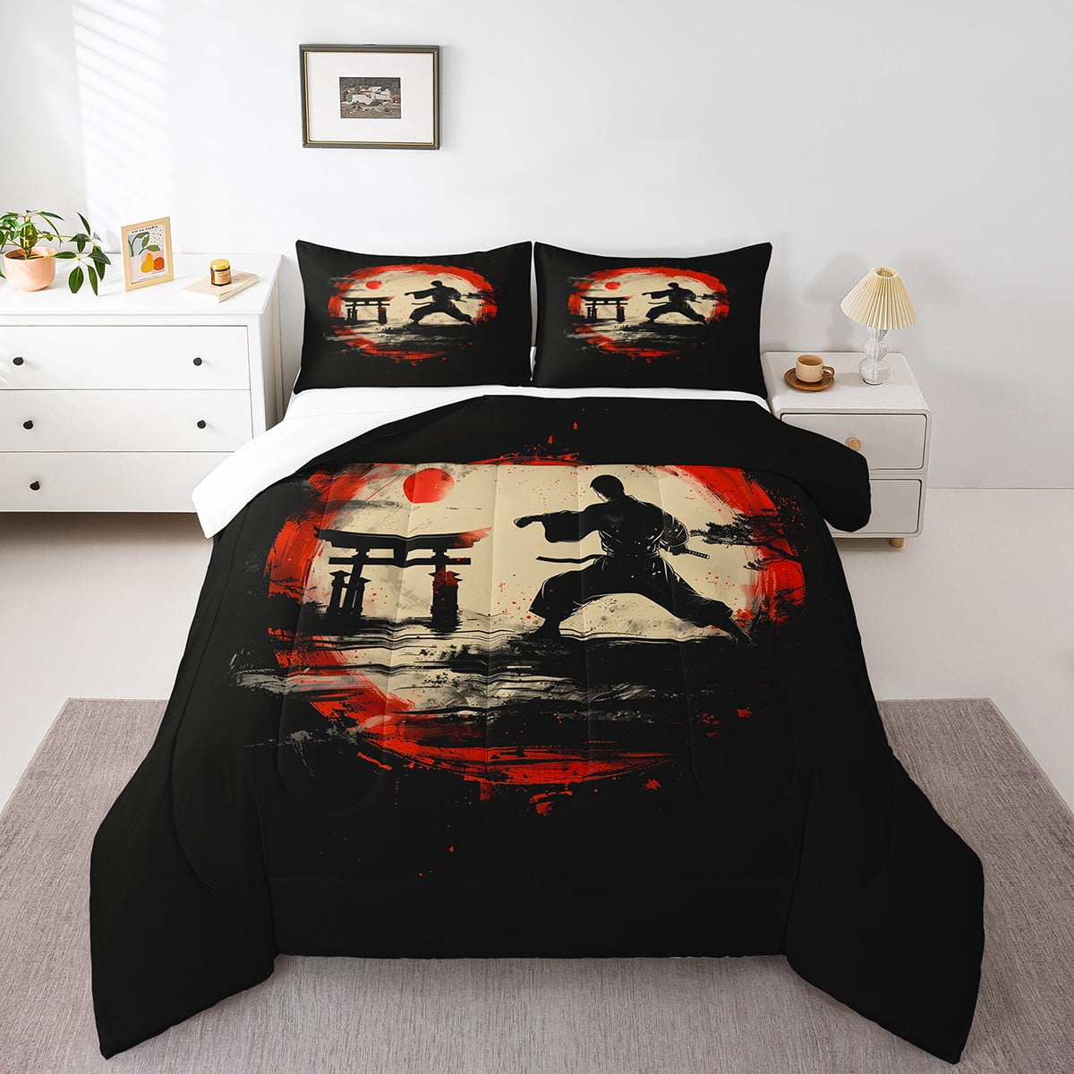 Erosebridal Japanese Samurai Comforter Set Full Men,Red and Black ...