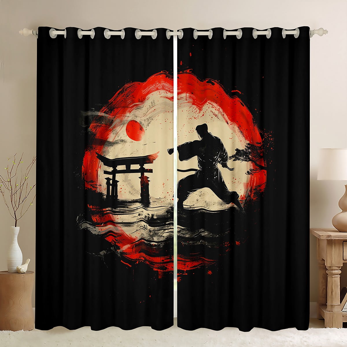 YST Japanese Samurai Curtains for Kids Boys Men,Red and Black Japanese ...
