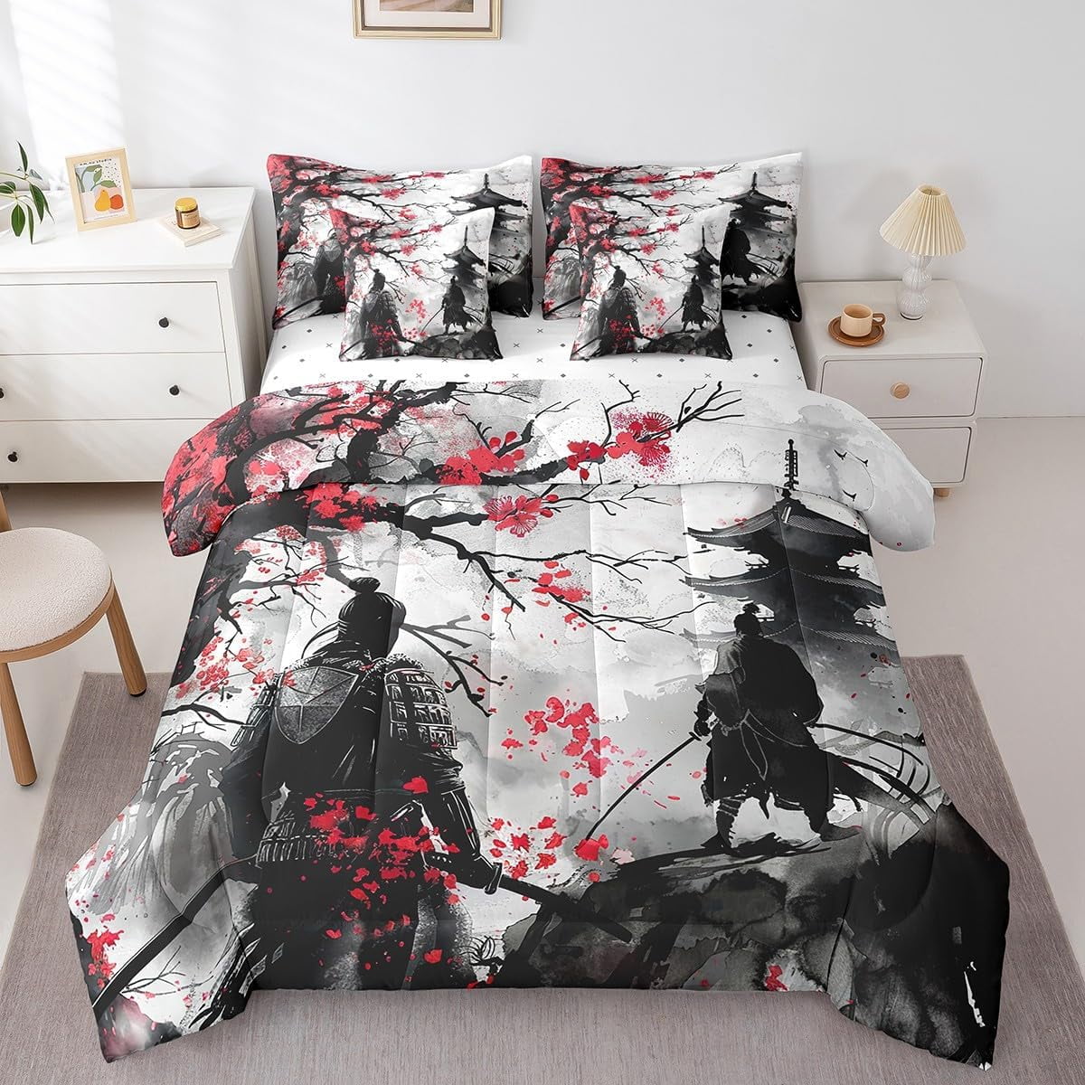 Japanese Samurai Queen Size Comforter Set 7 Pieces Japanese Ukiyoe Bed ...