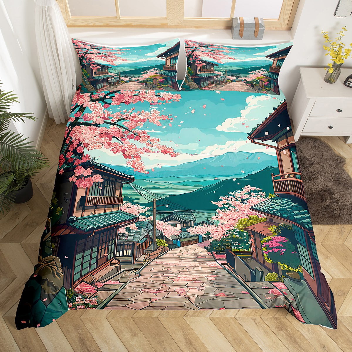 YST Japanese Showa Style Comforter Cover Cherry Blossom Spring Decor ...