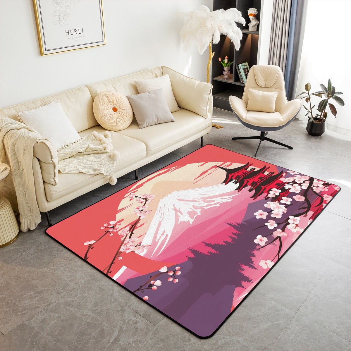 YST Japanese Style Area Rug 3x5,Red Cherry Blossoms Printed Carpet for ...