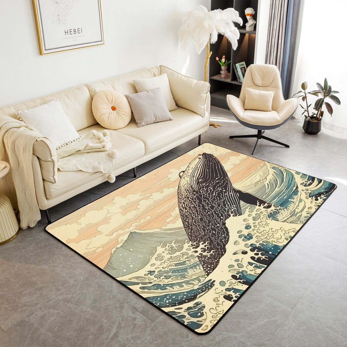 YST Japanese Style Area Rug for Adult,Japan Whale Carpet 5x7,Ocean ...