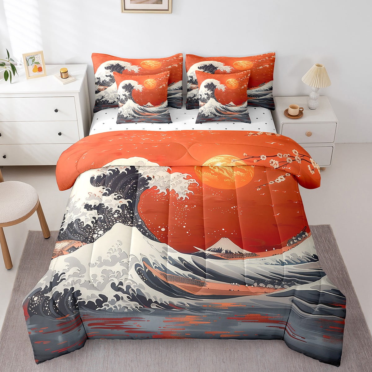 Erosebridal Japanese Style Bed in a Bag 7-Piece Oriental Ukiyoe Bedding ...
