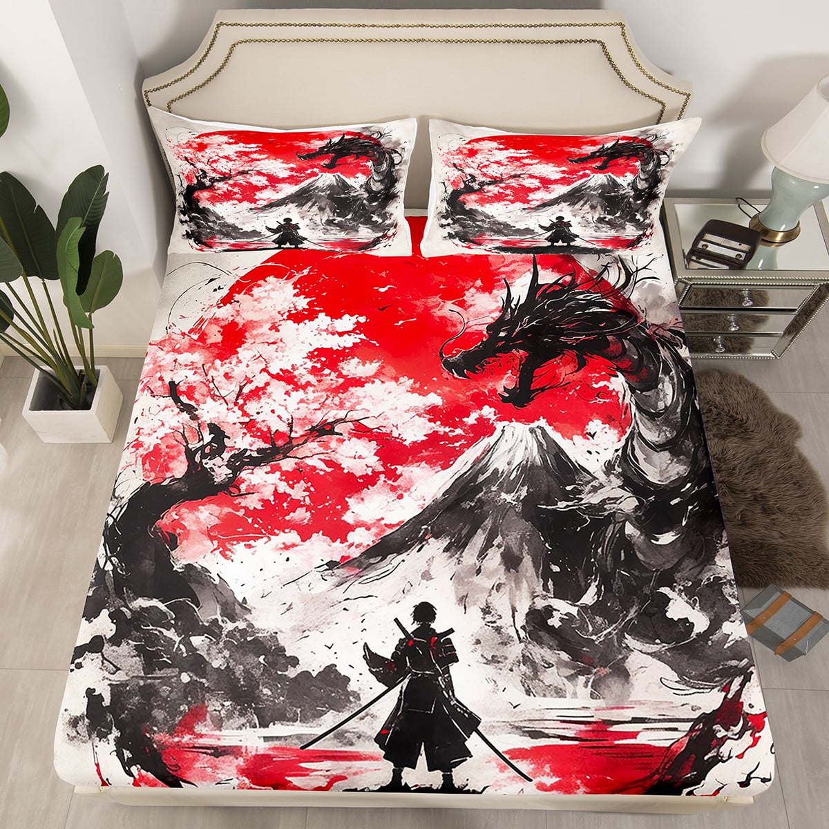 Japanese Style Bed Sheets Full Japanese Samurai Fitted Sheet Teen Men ...