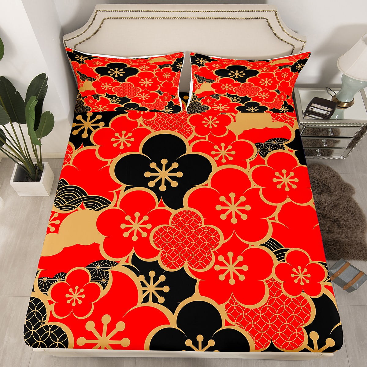 Japanese-Style Bed Sheets Women Cherry Blossoms Fitted Sheet Twin Size ...