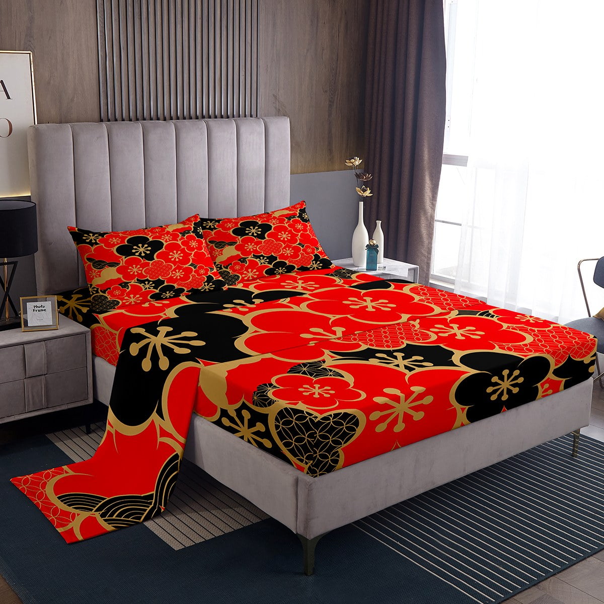 YST Japanese-Style Bed Sheets Set for Girls Women Cherry Blossoms Queen ...