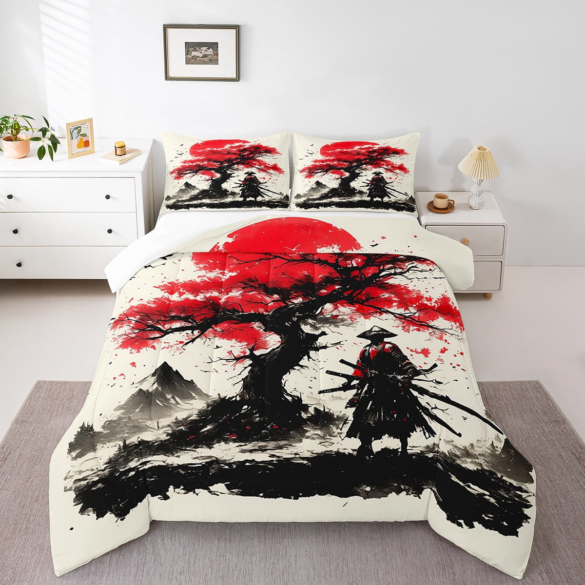 YST Japanese Style Bedding Set King Size Samurai Comforter Set For Boys ...