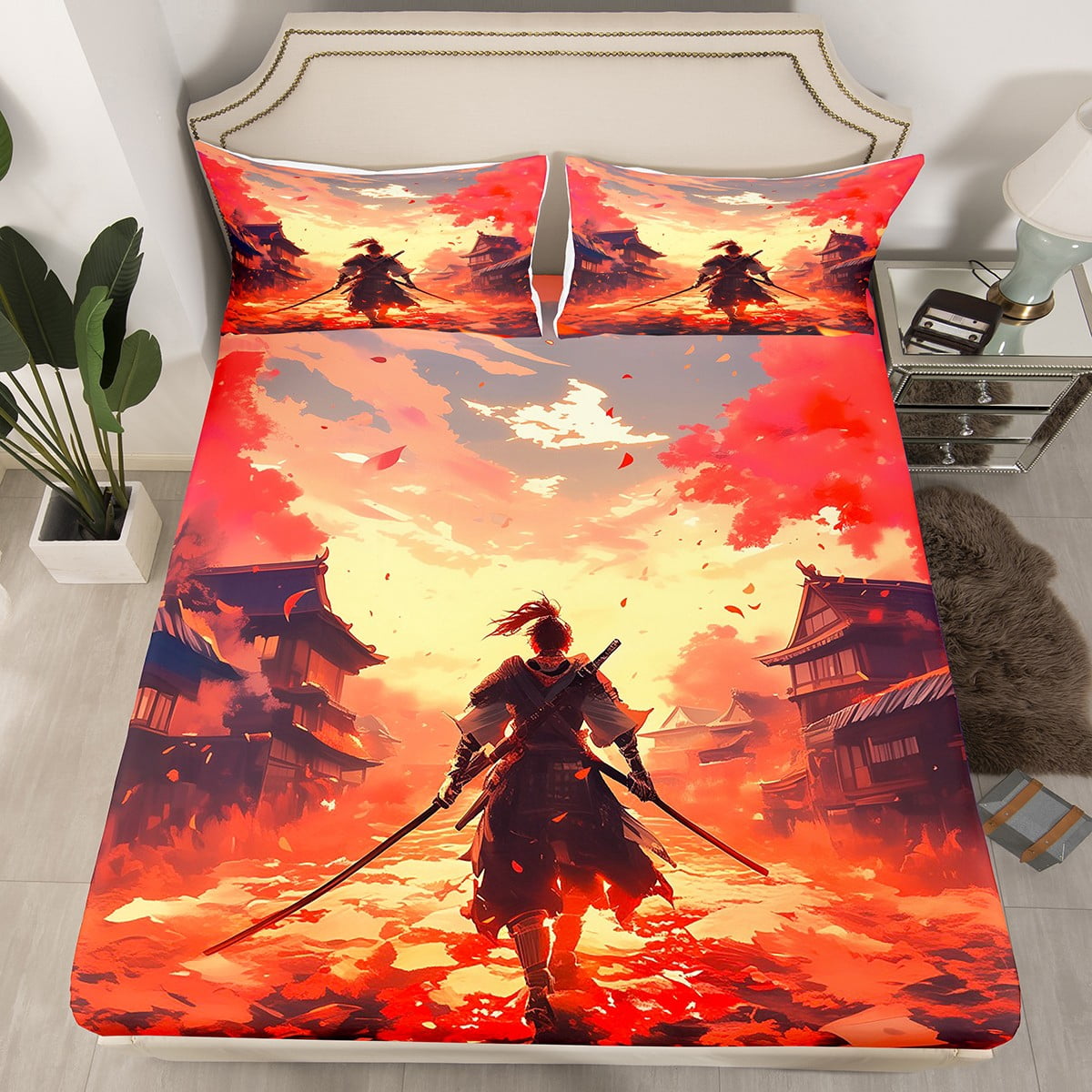 YST Japanese Style Bedding Twin Size Samurai Sword Bed Sheets for Boys ...