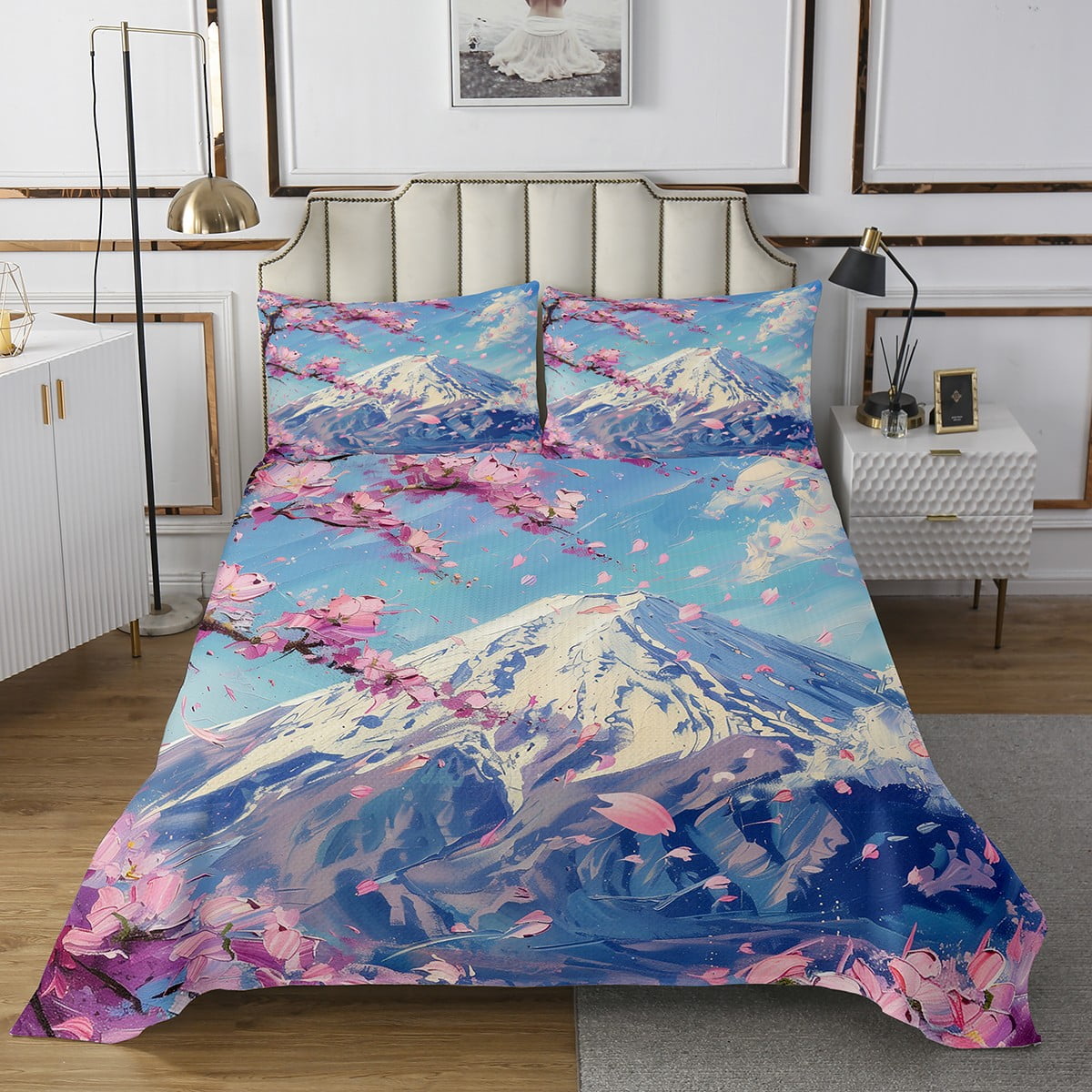 YST Japanese Style Bedspread King for Kids Girls Boys,Pink Cherry ...
