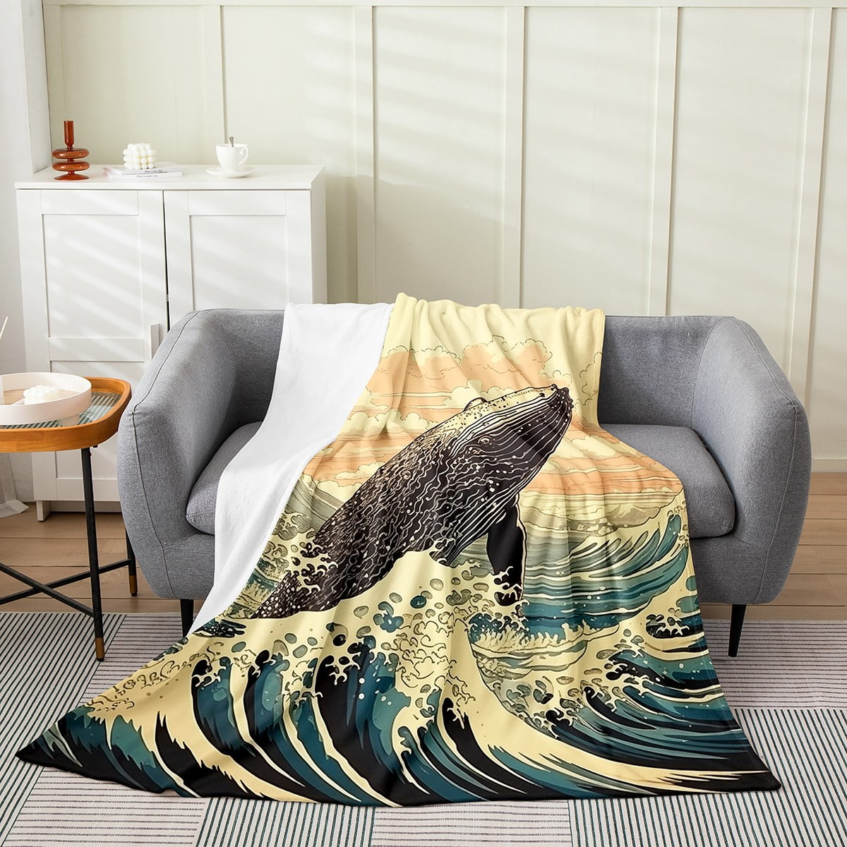 Japanese Style Blanket for Adult,Japan Whale Throw Blanket Throw 50x60 ...