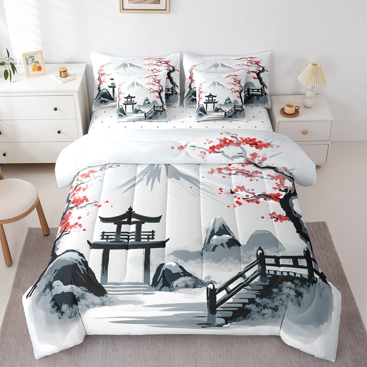 Japanese Style Comforter Set Oriental Ink Painting Bedding Comforter ...