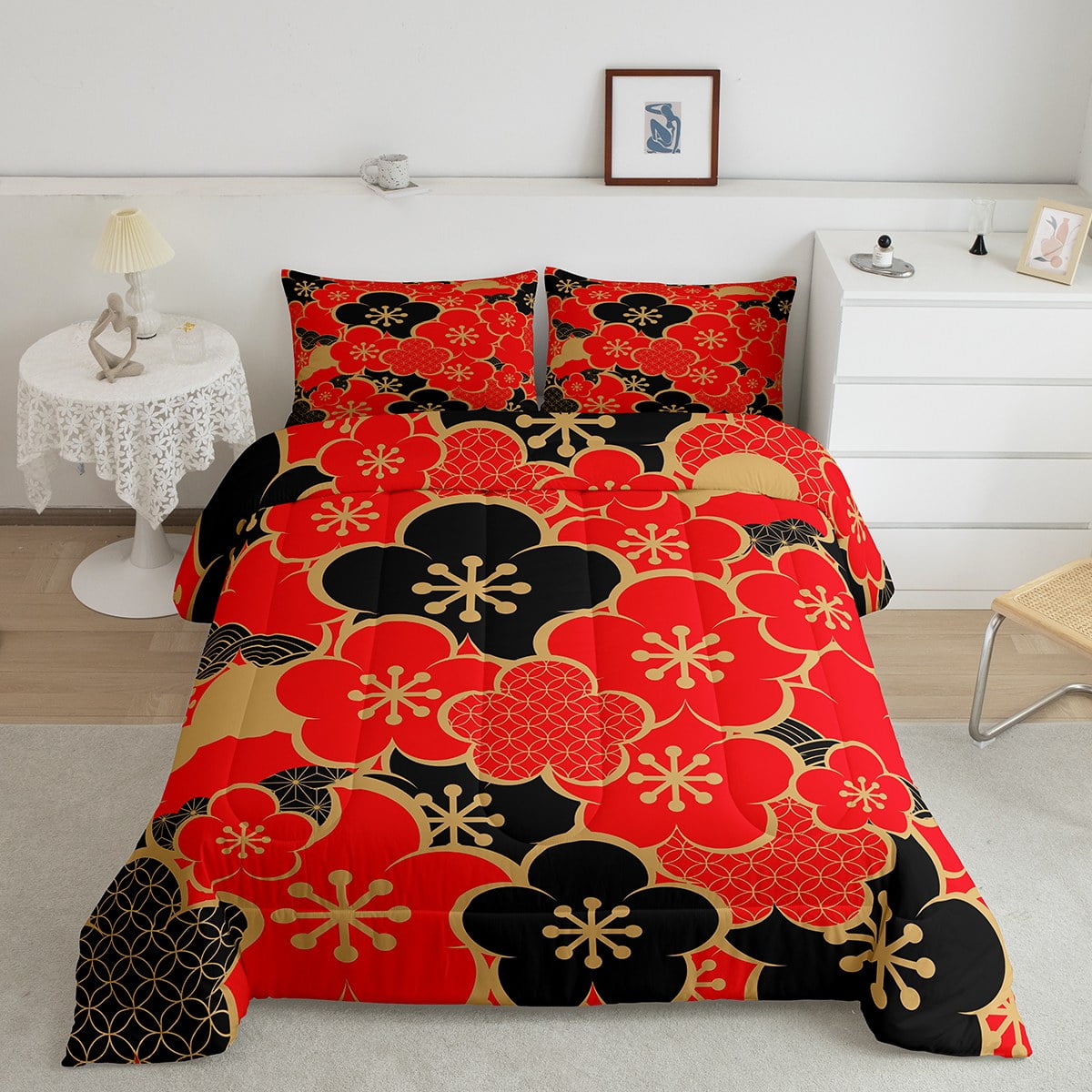 Japanese-Style Comforter Set Queen Women Cherry Blossoms Bedding Set ...