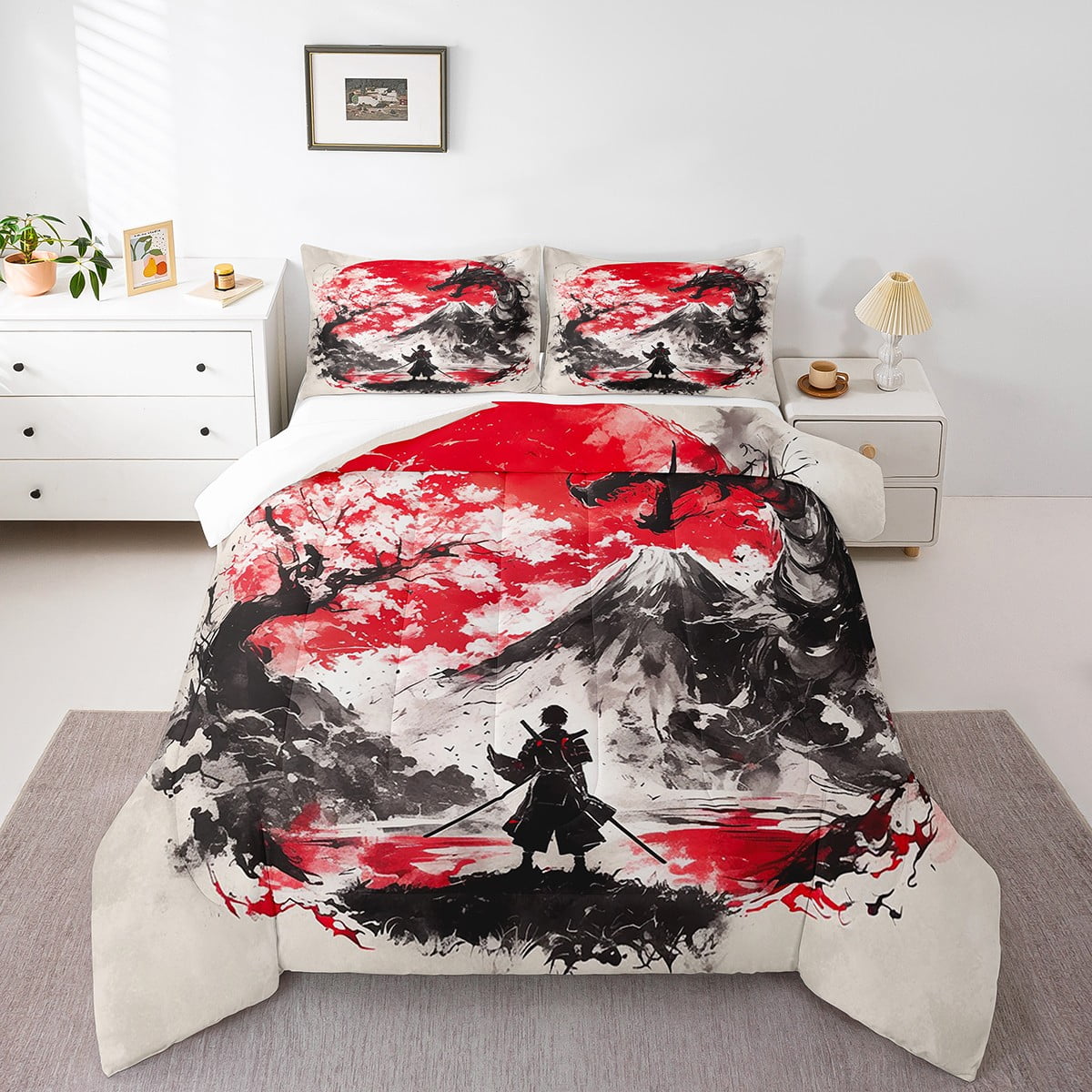 Japanese Style Comforter Set Queen Japanese Samurai Bedding Set Teen ...