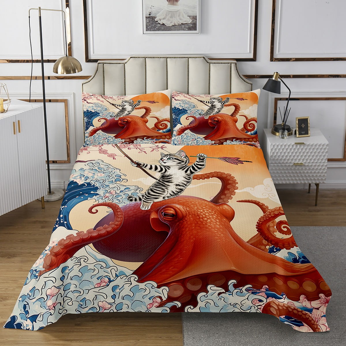 YST Japanese Style Coverlet Twin Size Fun Cat Octopus Bedding Set for ...