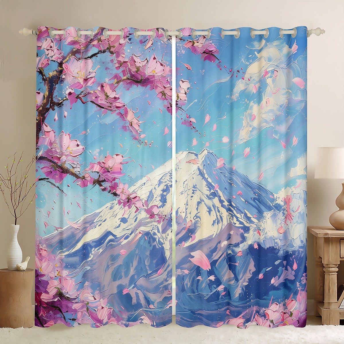 Japanese Style Curtains,Pink Cherry Blossom Curtains 30%-50% Blackout ...