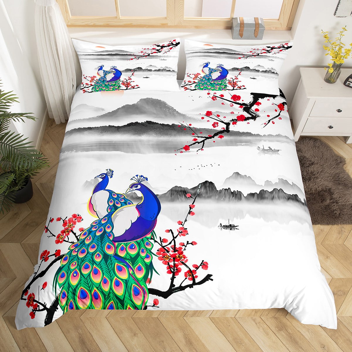 YST Japanese Style Duvet Cover King,Japan Fuji Mountain Red Sun Bedding ...