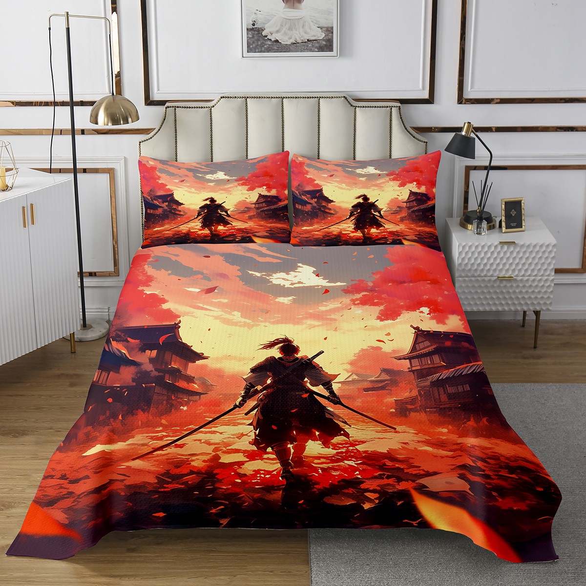 YST Japanese Style Queen Quilt Set Samurai Sword Coverlet Set for Boys ...