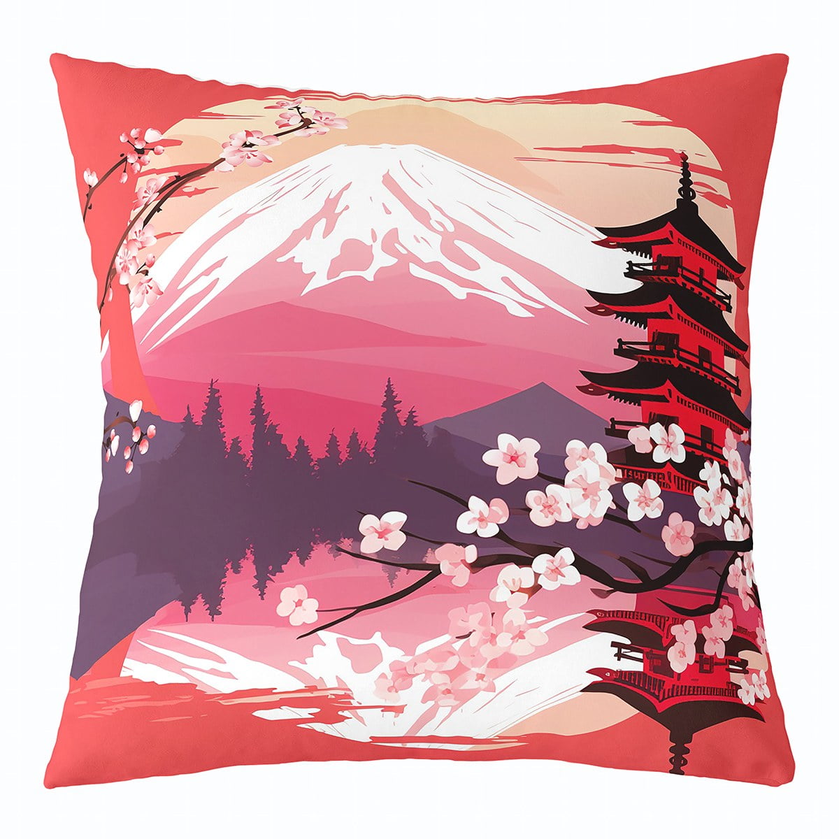 Japanese Style Throw Pillow Cover,Red Cherry Blossoms Printed Pillow ...