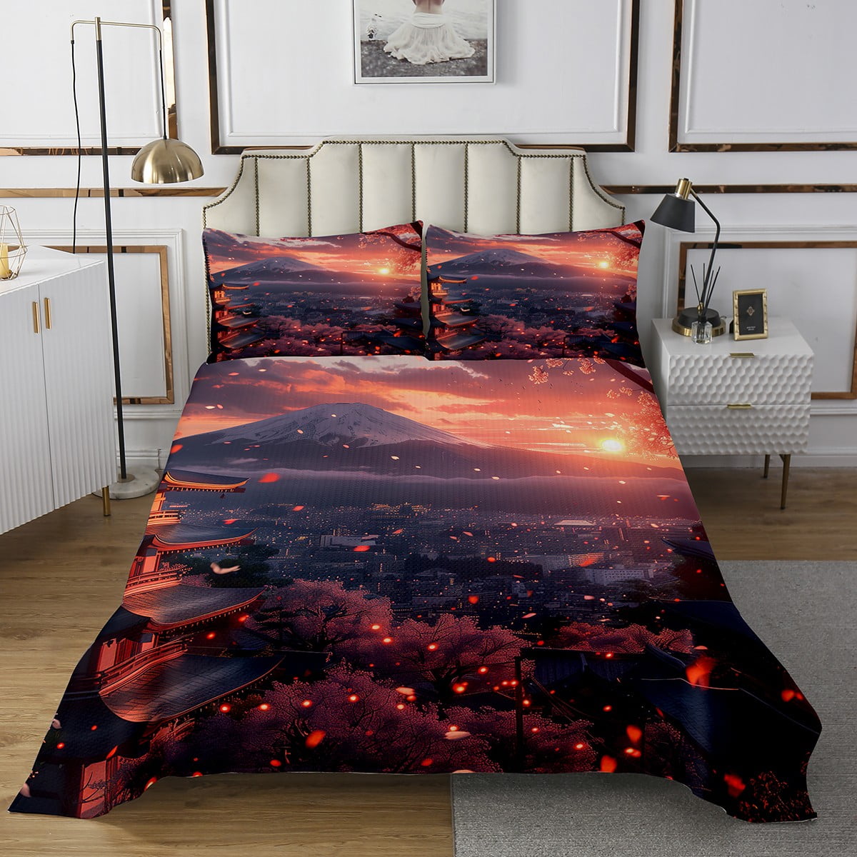 YST Japanese Style Twin Bedspread for Kids Girls Boys,Pink Cherry ...