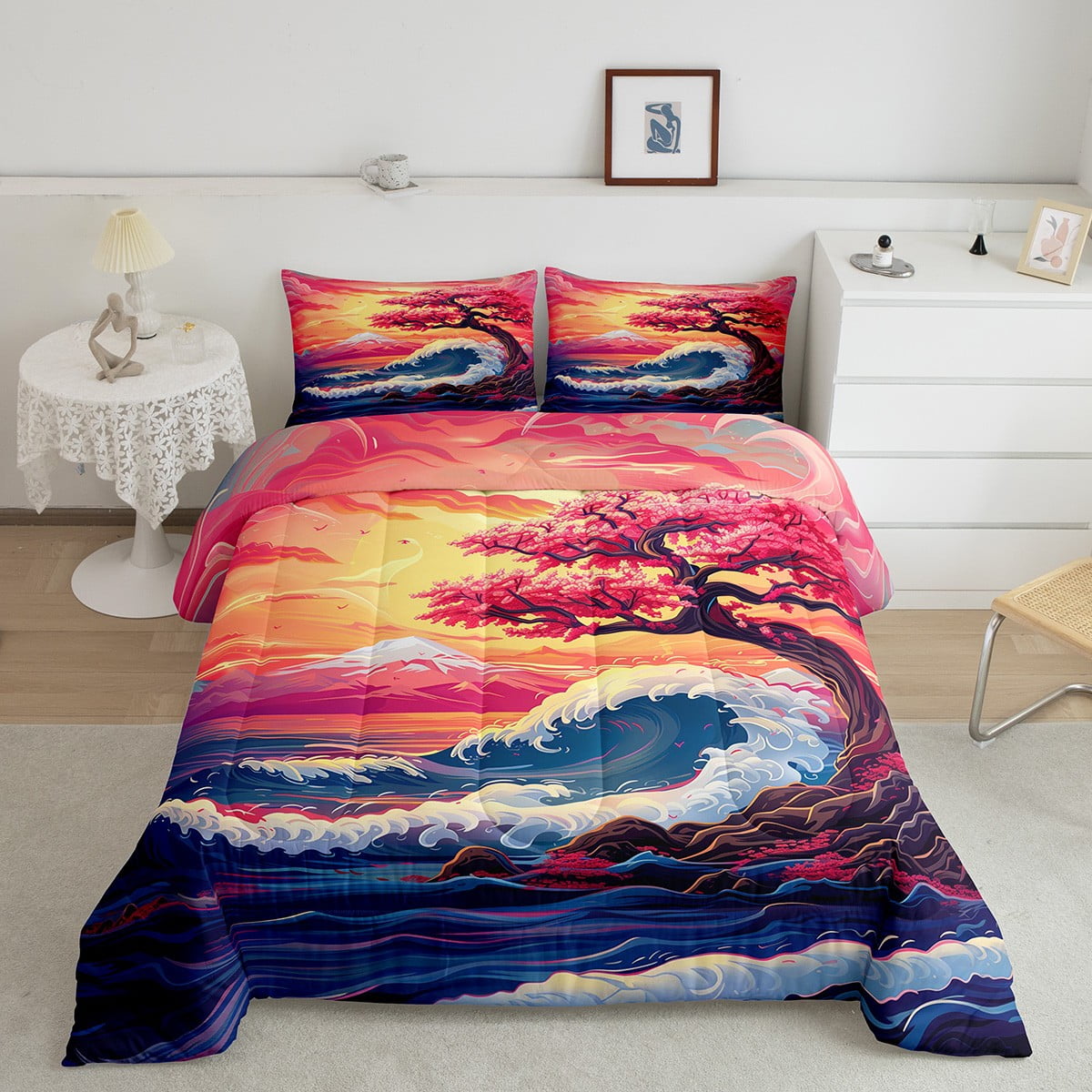 Erosebridal Japanese Ukiyo-E King Size Comforter Set Sea Ocean Wave ...
