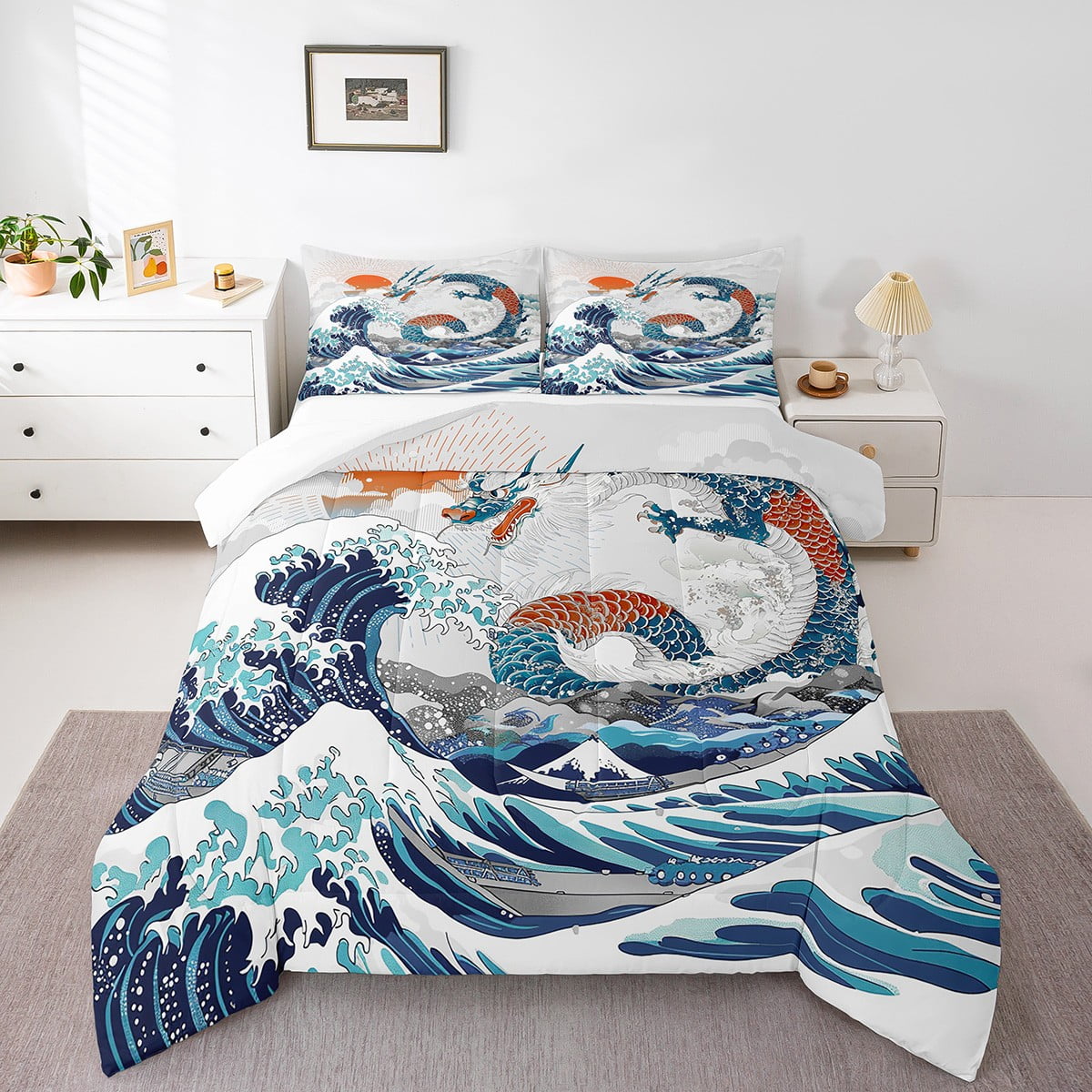 Japenese Comforter Set Queen,Cartoon Asin Dragon Bedding Set,Ukiyo ...