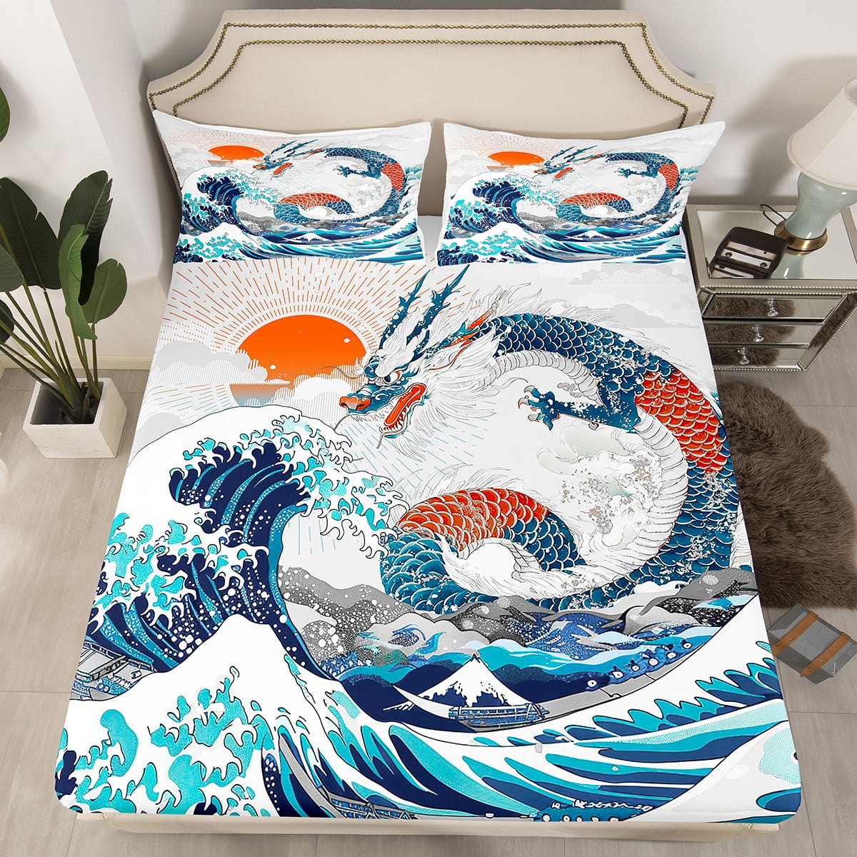 YST Japenese Fitted Sheet Full,Cartoon Asin Dragon Bed Sheets for Kids ...