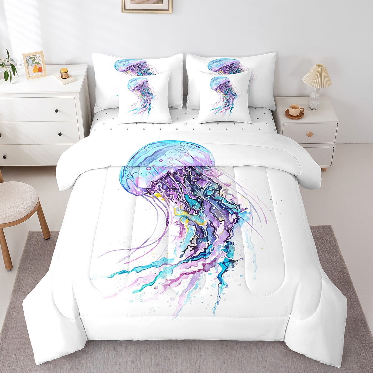 Jellyfish Bed in A Bag 7 Piece Coastal Ocean Animal Full Comforter Set ...