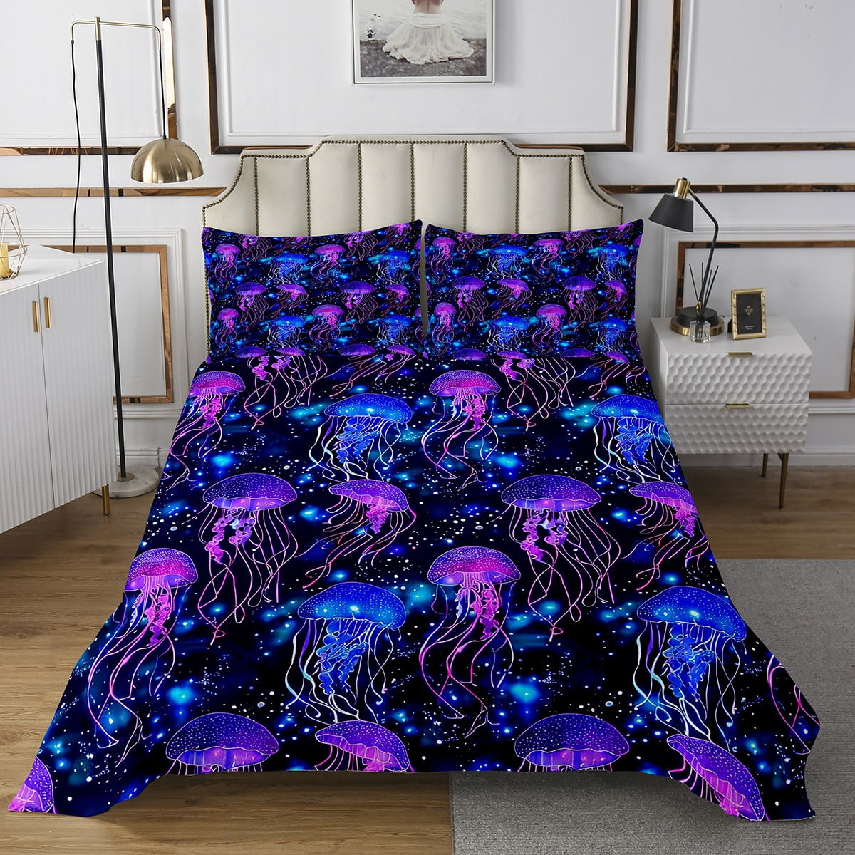 Erosebridal Jellyfish Quilt Set Twin Sea Life Bedspread Set Blue Purple ...