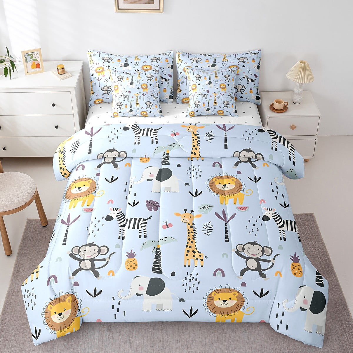 Jungle Animals 7 Piece Comforter Set Full Bed In A Bag, Wildlife ...