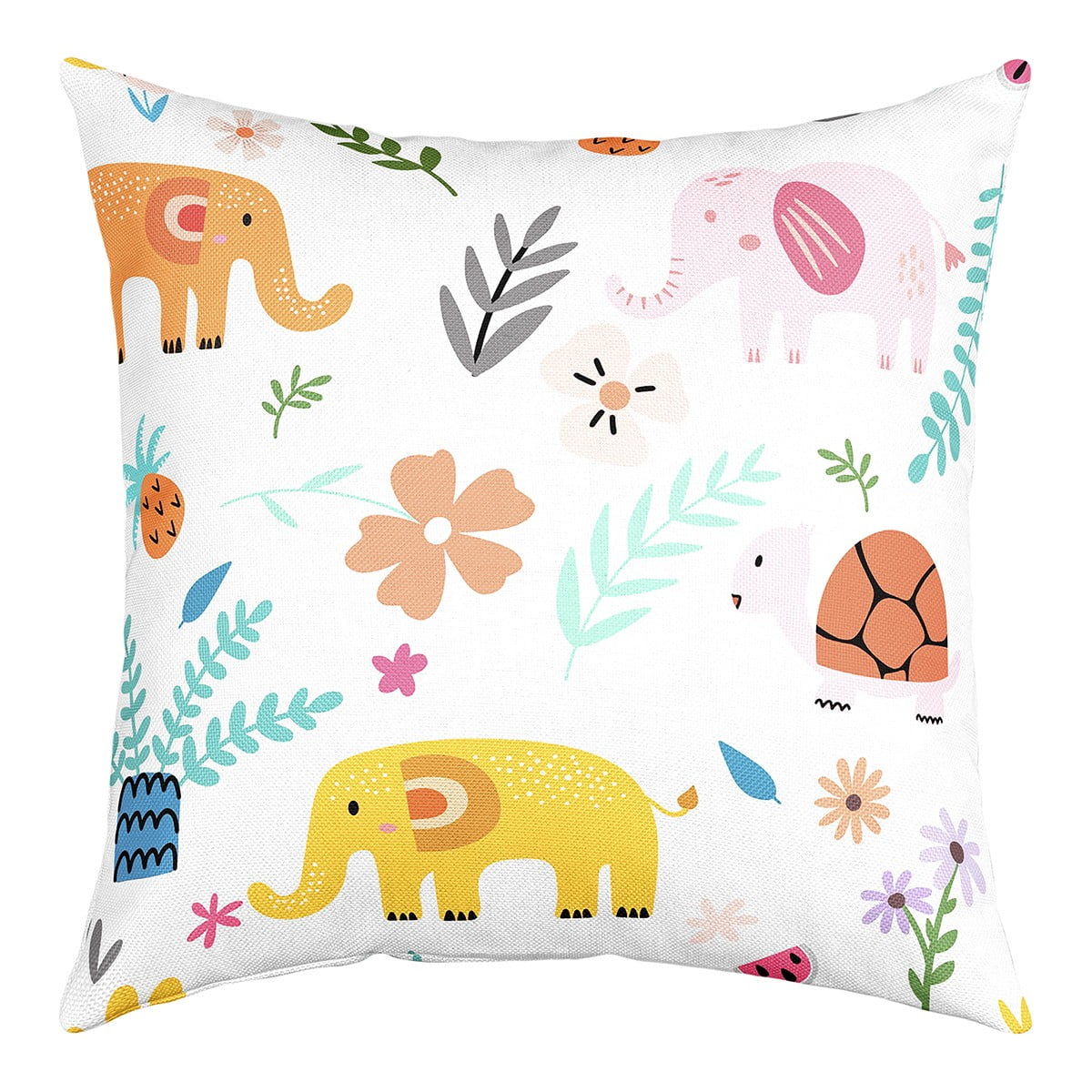 Jungle Animals Cushion Case Throw Pillow Cover Cartoon Elephants Turtle ...