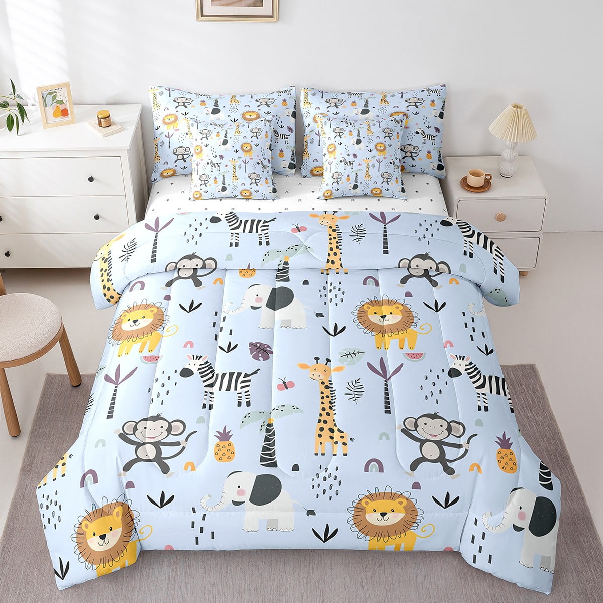 YST Jungle Animals Queen Comforter Set 7 Pieces With Sheets, Cartoon ...