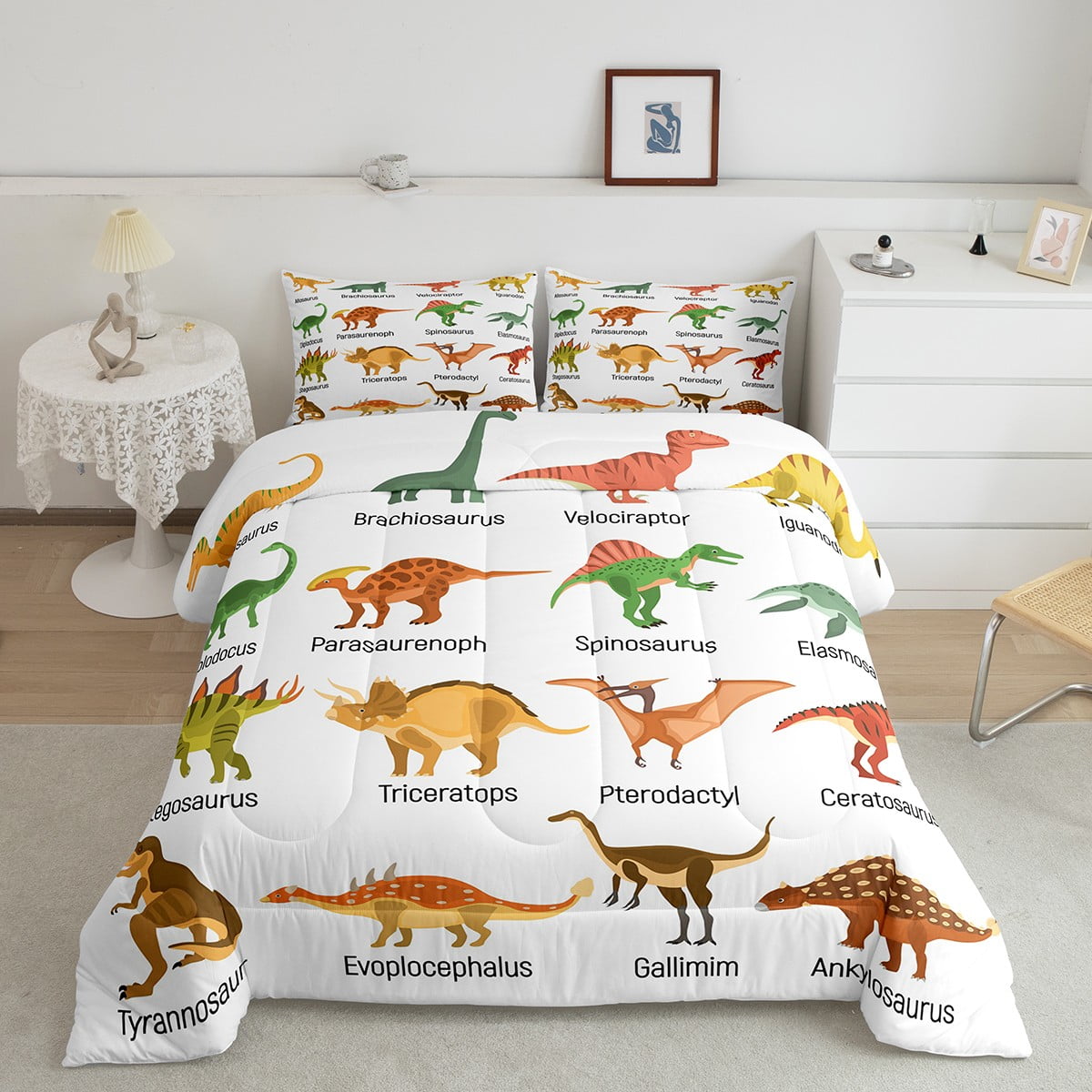 YST Jungle Comforter King Kids Dinosaur Bedding Set for Boys,Dinosaur Room Decor for Boys,Set of ...