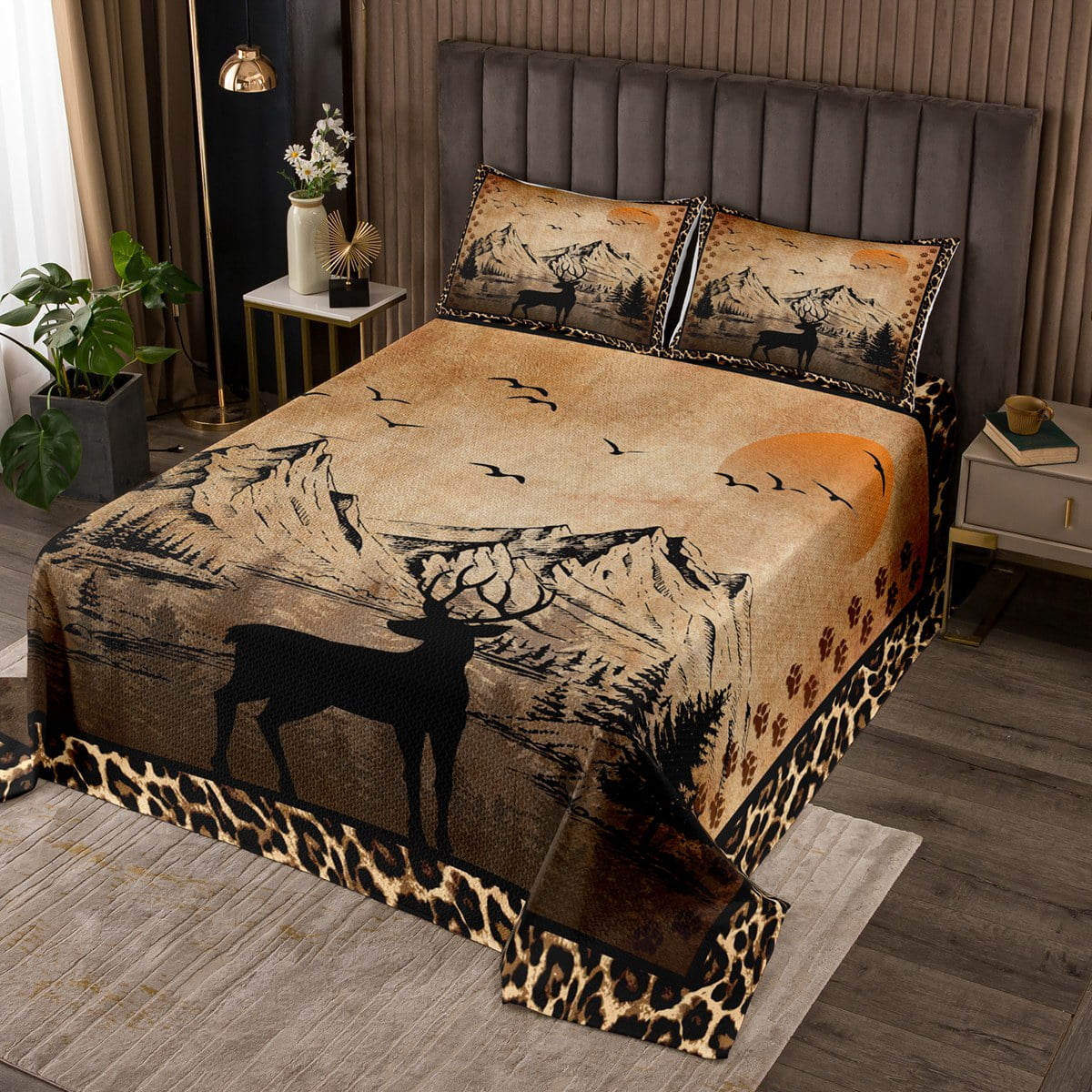 YST Jungle Deer Moose Elk Coverlet Set Hunting Animal Queen Bedspread ...