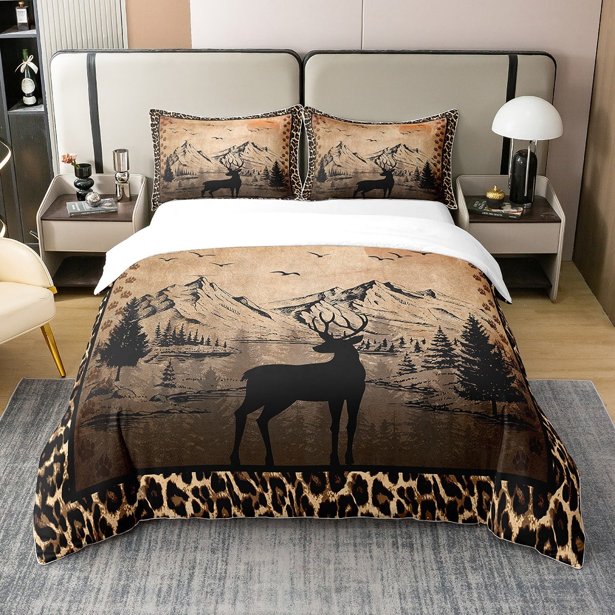 Jungle Deer Moose Elk Duvet Cover Hunting Animal Full Bedding Set Cheetah Animal Skin Comforter ...