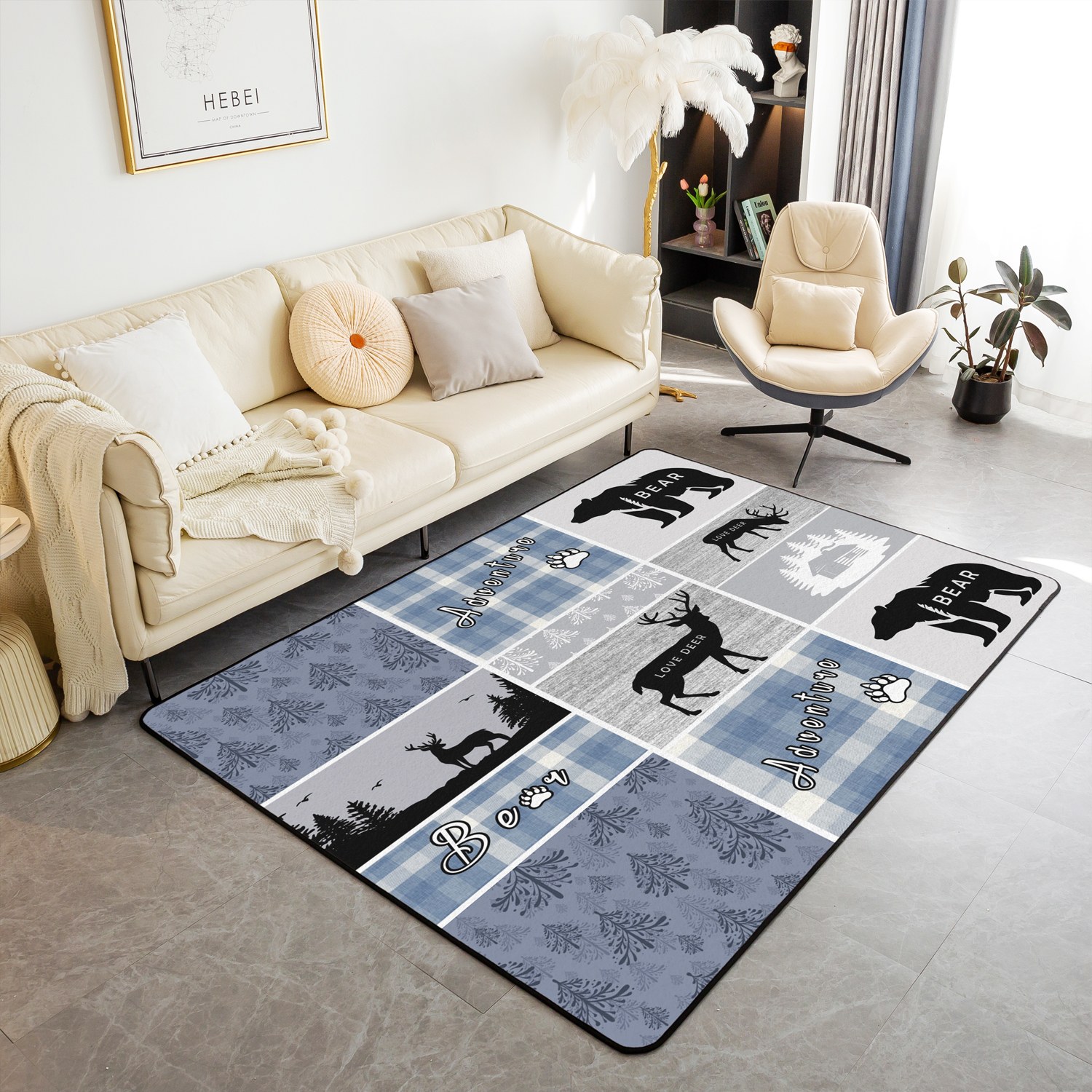 Erosebridal Jungle Elk Rug,Hunting Animal Bear Area Rug ,Vintage Cabin ...