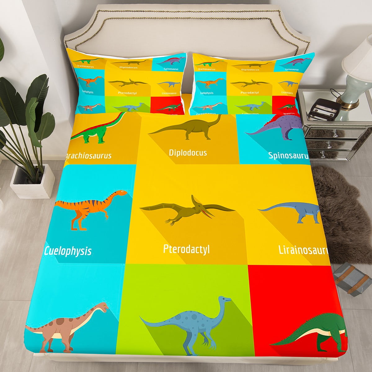 YST Jungle Fitted Sheet Twin Kids Dinosaur Bed Sheets for Boys,,Set of Ancient Dinosaur Bed Set ...