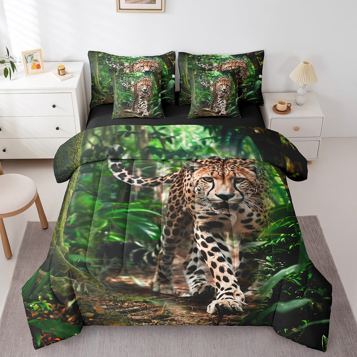 YST Jungle Leopard Bed In A Bag Twin Wild Animal Comforter Set 7 Piece ...
