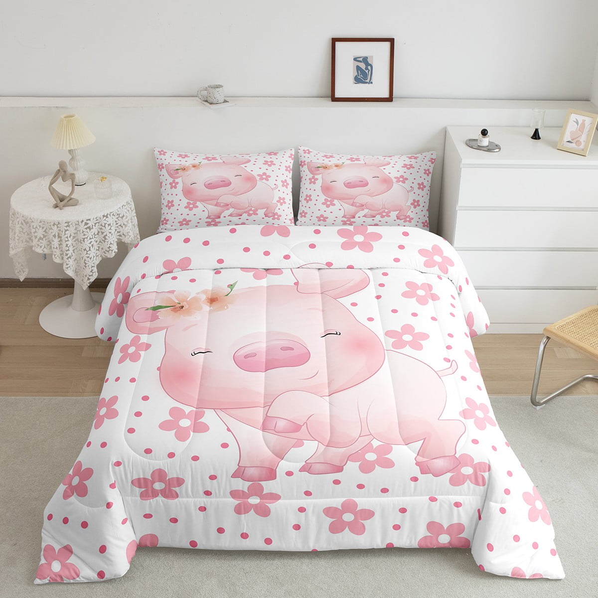 YST Kawaii Animal Comforter Set Full for Kids Cartoon Piggy Pig Bedding ...