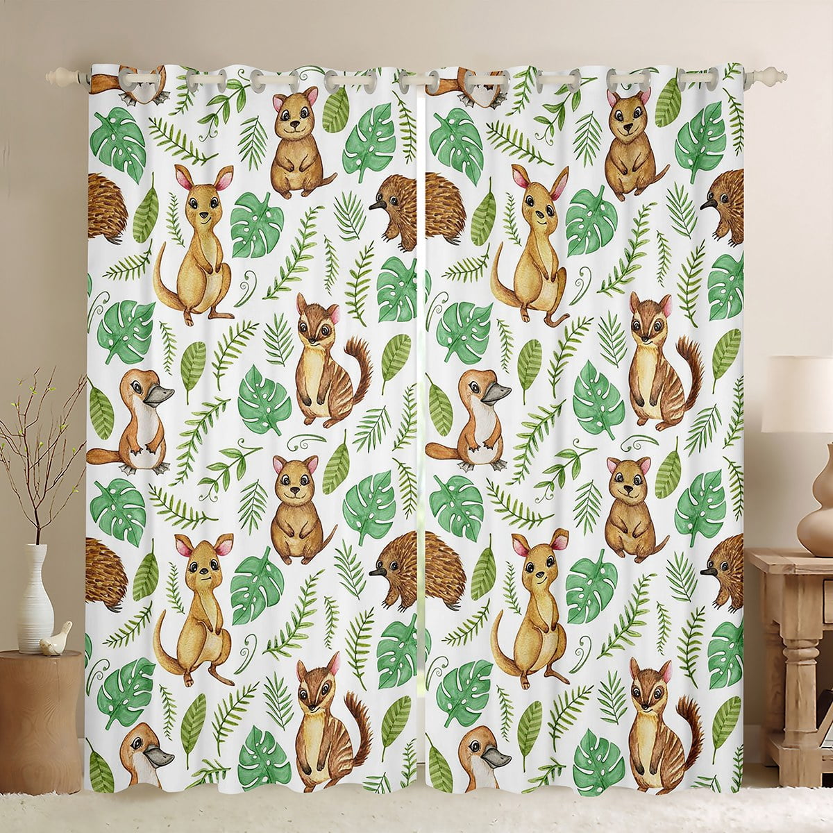 Kawaii Animal Curtains Kangaroo Duck Hedgehog 30%-50% Blackout Curtains ...
