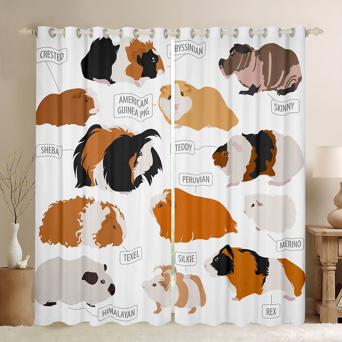 YST Kawaii Animals Curtains & Drapes Cartoon Guinea Pig Blackout ...