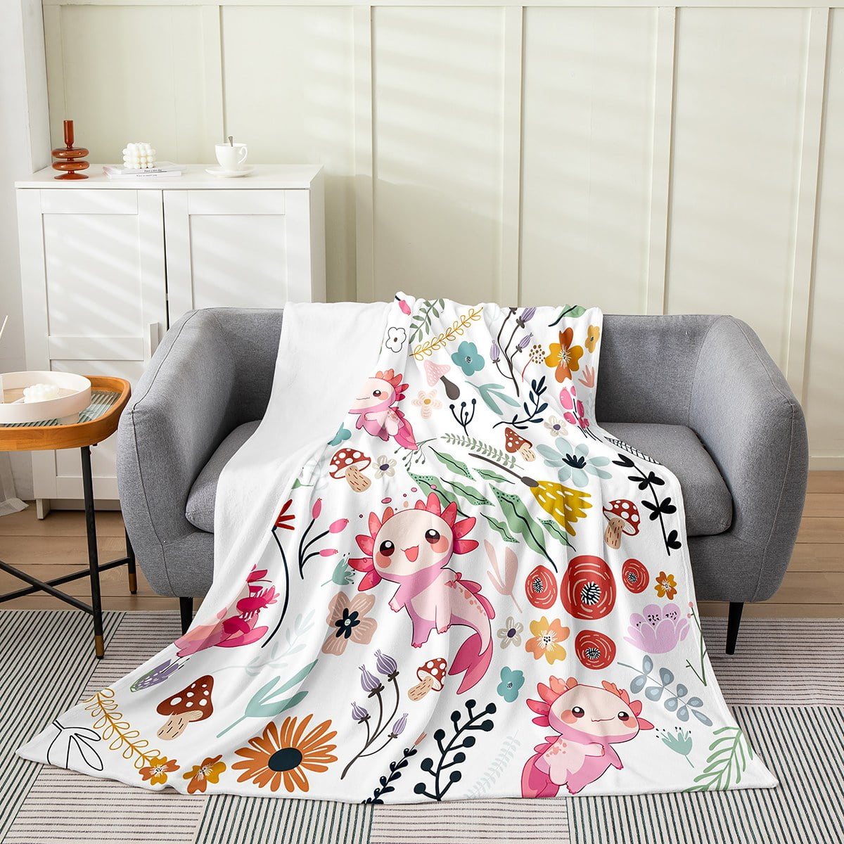 Kawaii Axolotl Blanket Throw 50x60 Inch,Cute Reptiles Fish Throw ...
