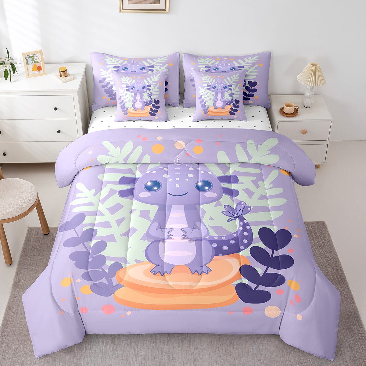 Kawaii Axolotl Queen Comforter Set 7 Piece,Cute Animal Bed in A Bag ...