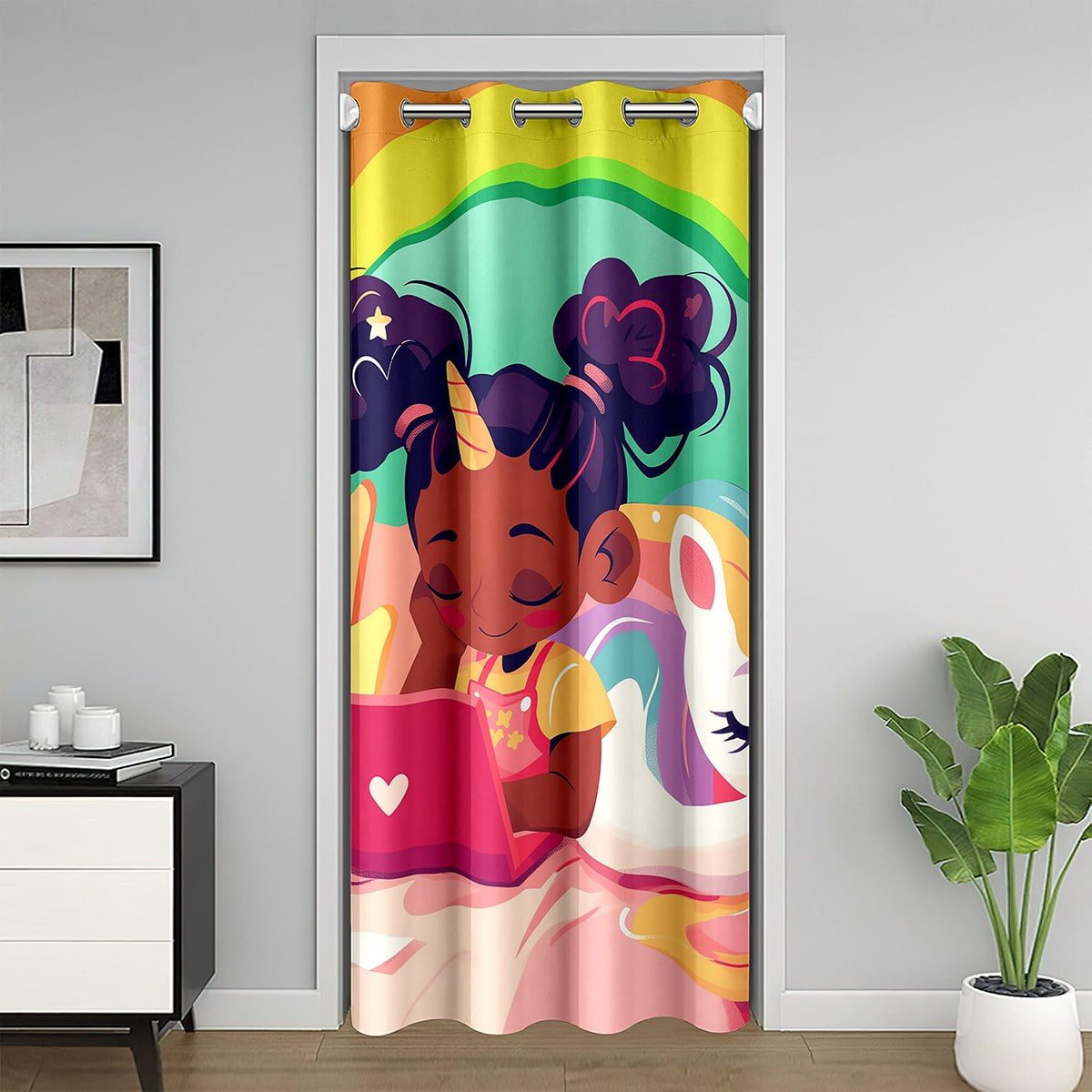 YST Kawaii Ballet Girl Doorway Curtain Magical Black Girls Door Drape ...