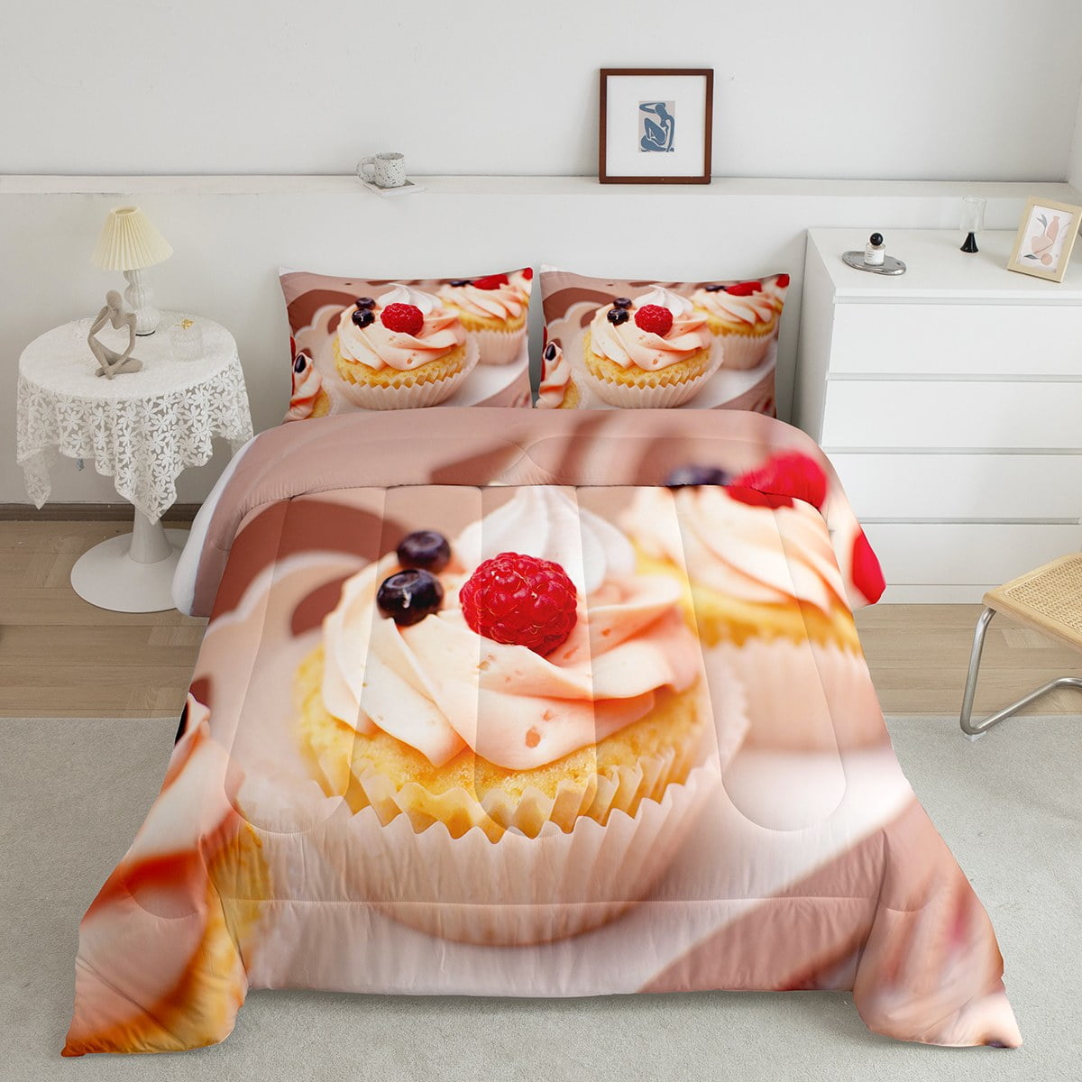 Erosebridal Kawaii Bedding Set Full Women,Fruit Cup Cake Comforter Set ...