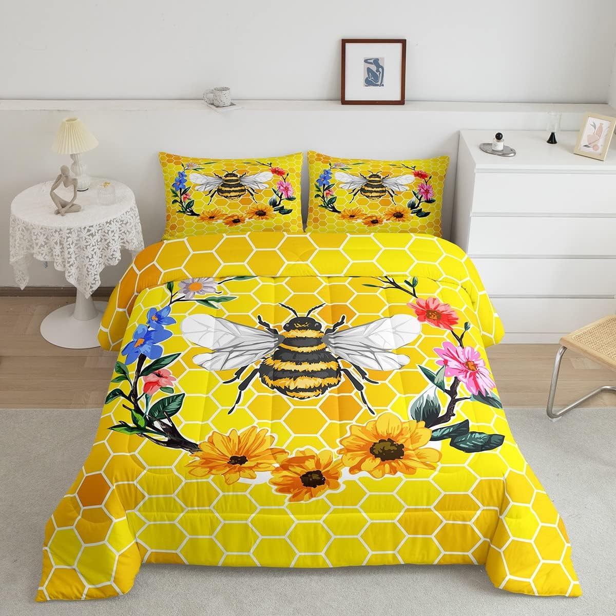 Erosebridal Kawaii Bee Comforter Set Full Flowers Florals Bedding Set ...
