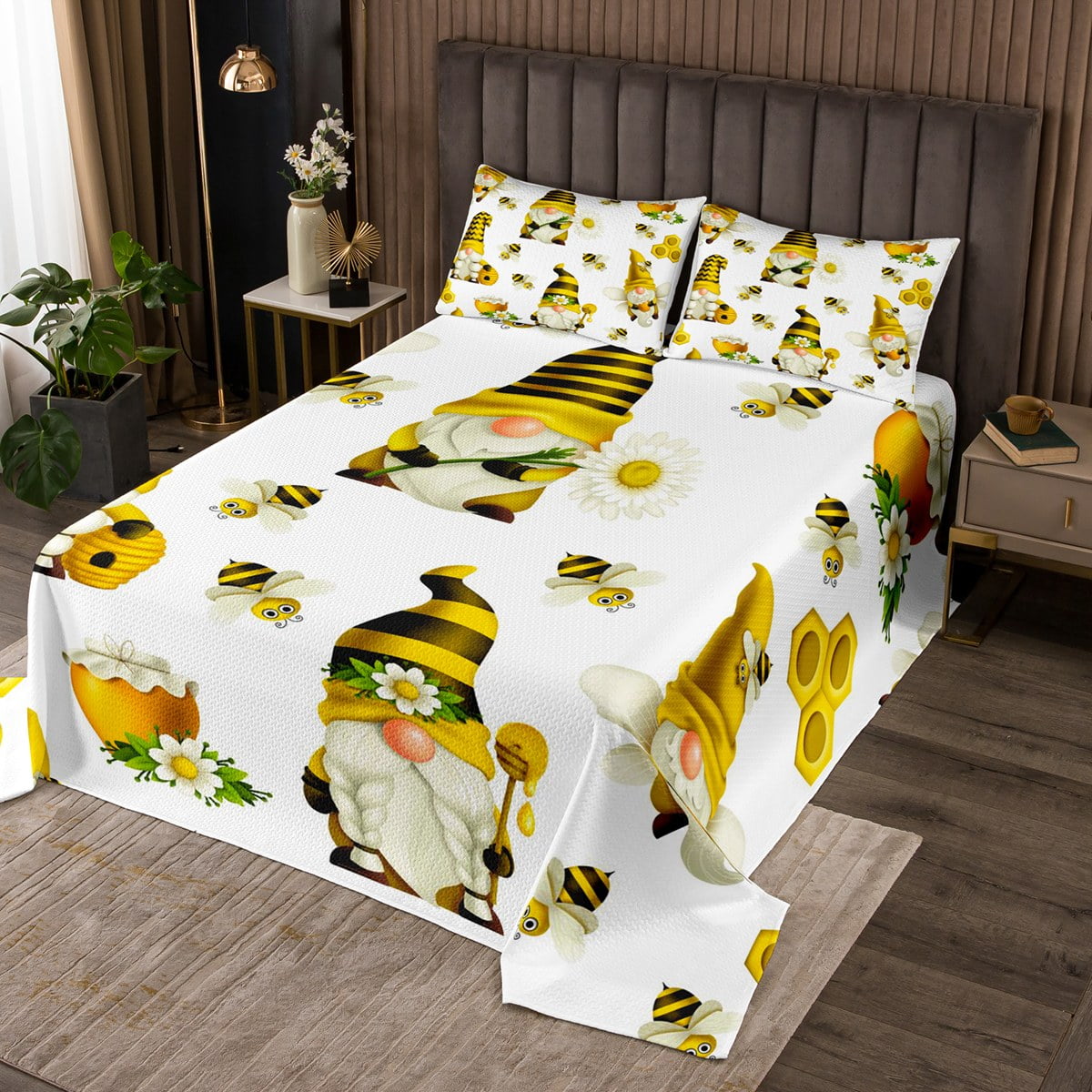 Erosebridal Kawaii Bee Gnome Bedspread King Size Cartoon Honey Bee ...
