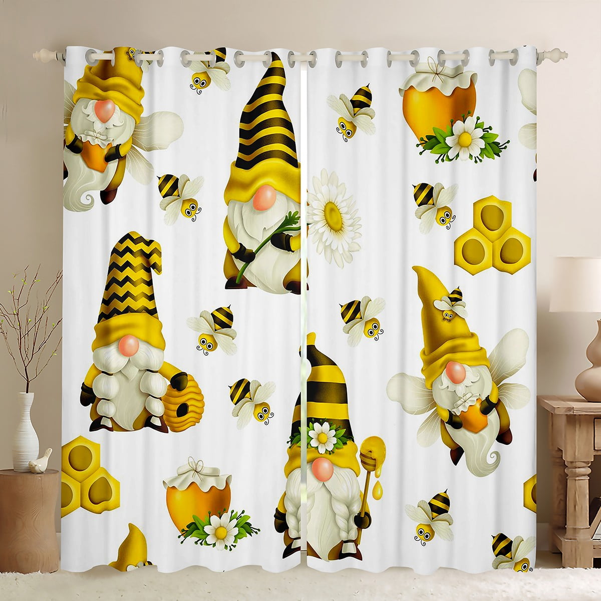 Kawaii Bee Gnome Curtains & Drapes Cartoon Honey Bee 30%-50% Blackout ...