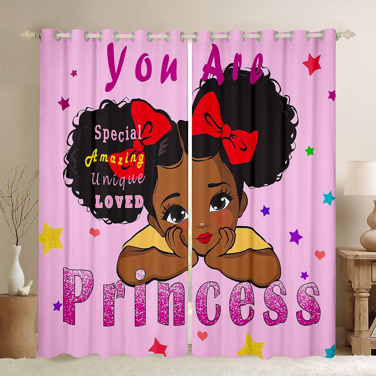 YST Kawaii Black Girls Curtains & Drapes Cute Princess Curtains for ...