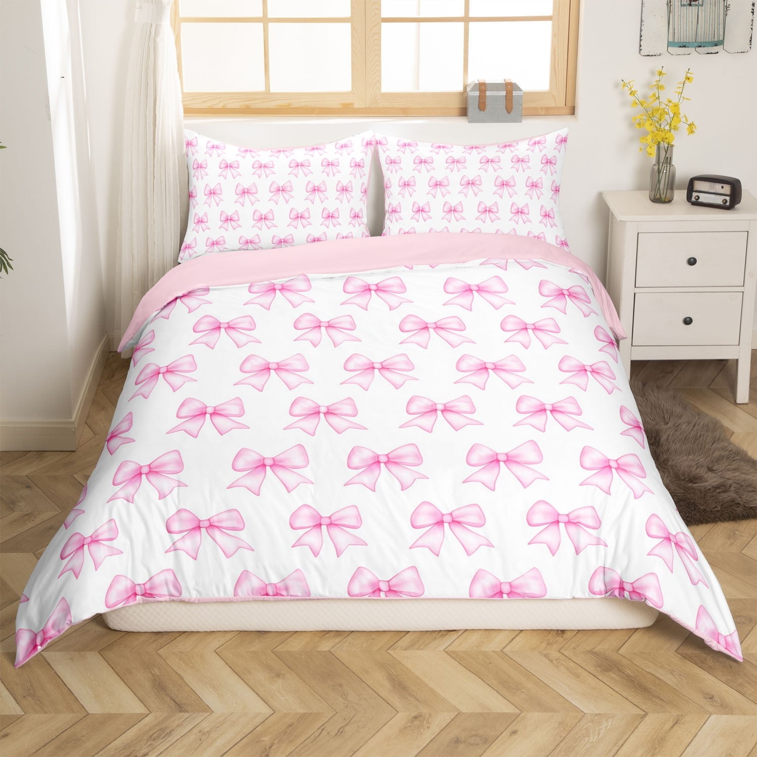 Kawaii Bow Knot Duvet Cover Queen Size,Simple Bows Bedroom Decor ...