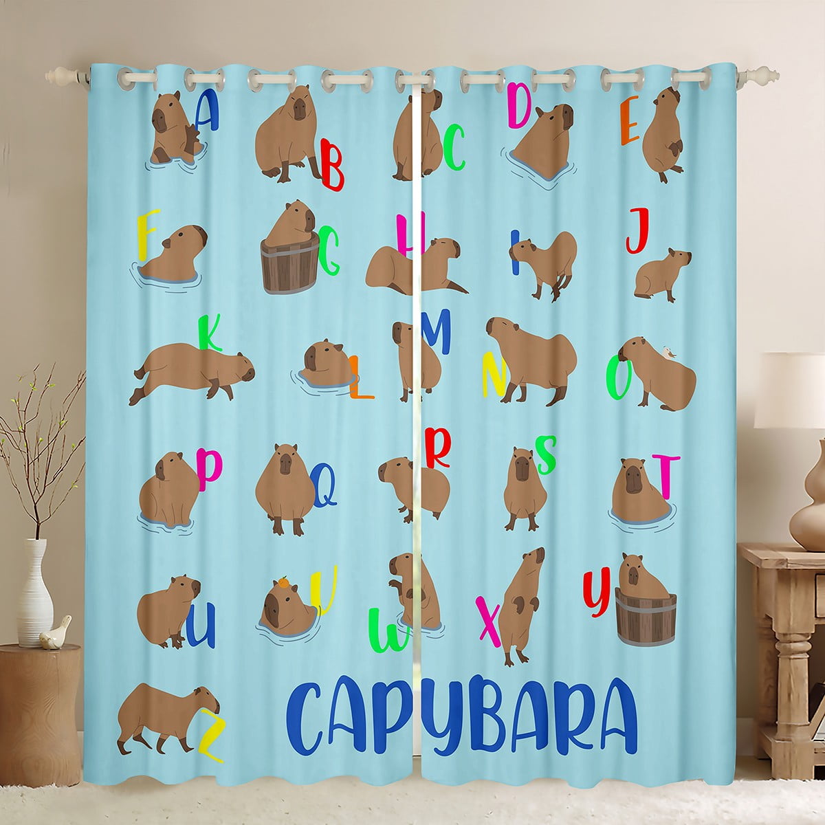 Erosebridal Kawaii Capybara Curtains Alphabet Curtains & Drapes, Cute ...